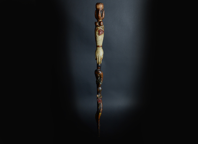 STEVEN S. POWERS - Folk Art Carved & Painted Cane - "A Woman's Touch"