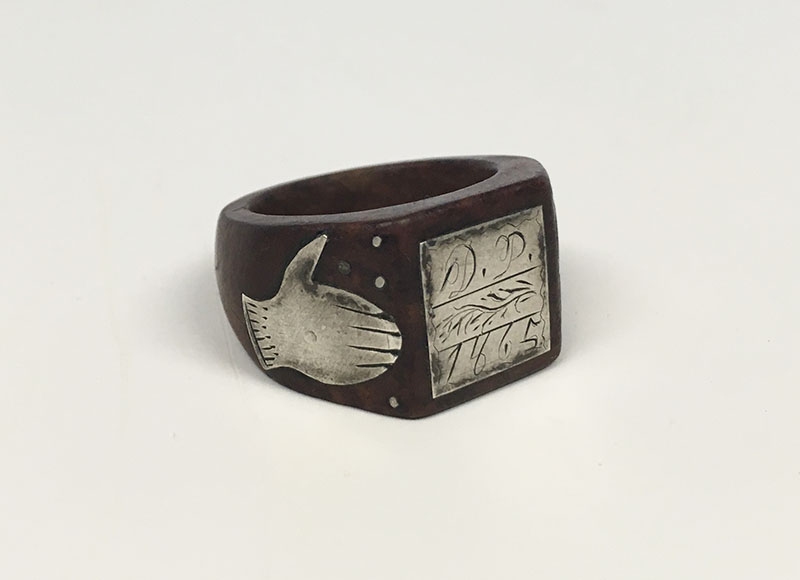 STEVEN S. POWERS - POW Folk Art Carved Wood Ring with Silver Mounts